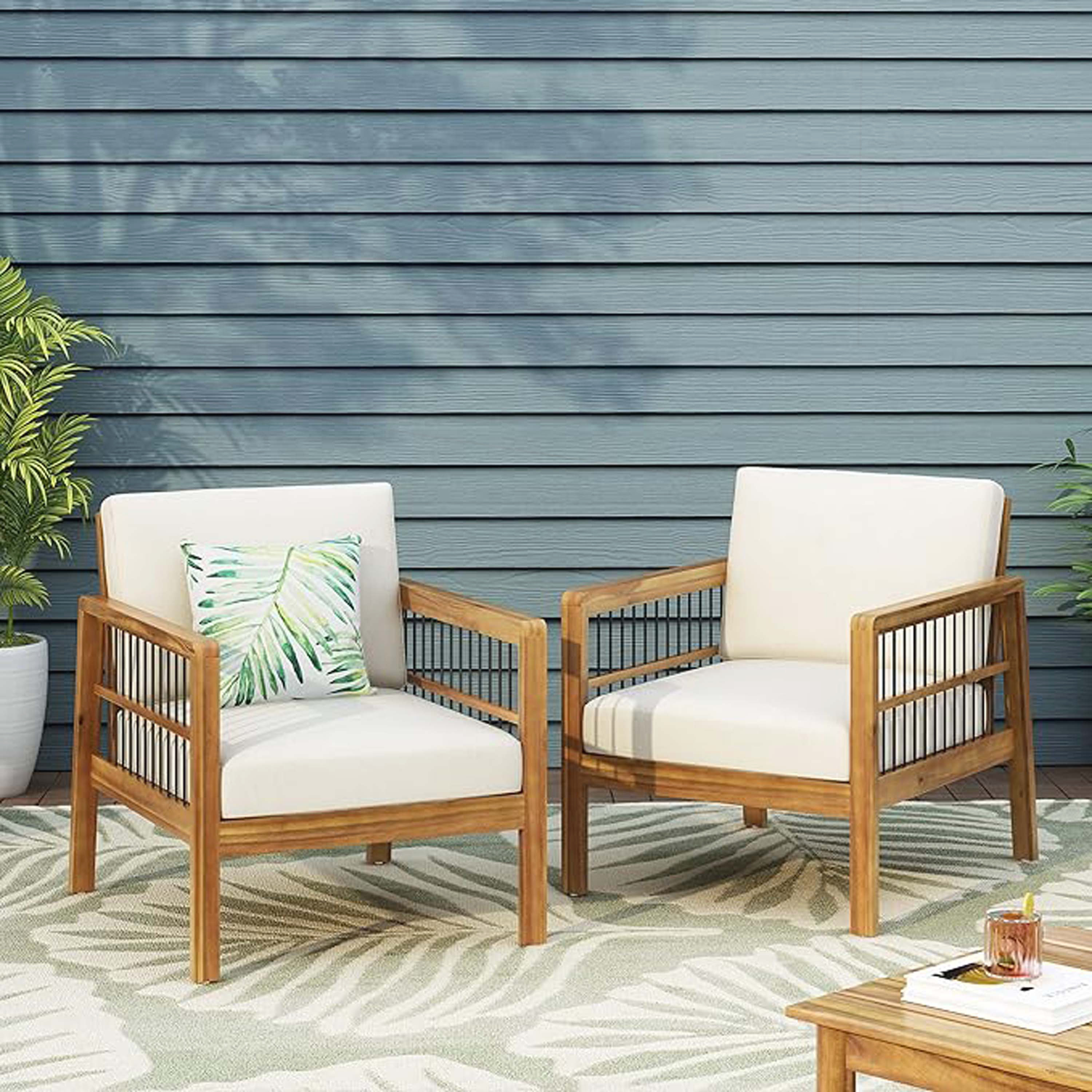 Red Barrel Studio® Set of 2, Acacia Wood Outdoor Club Chair, Deep ...