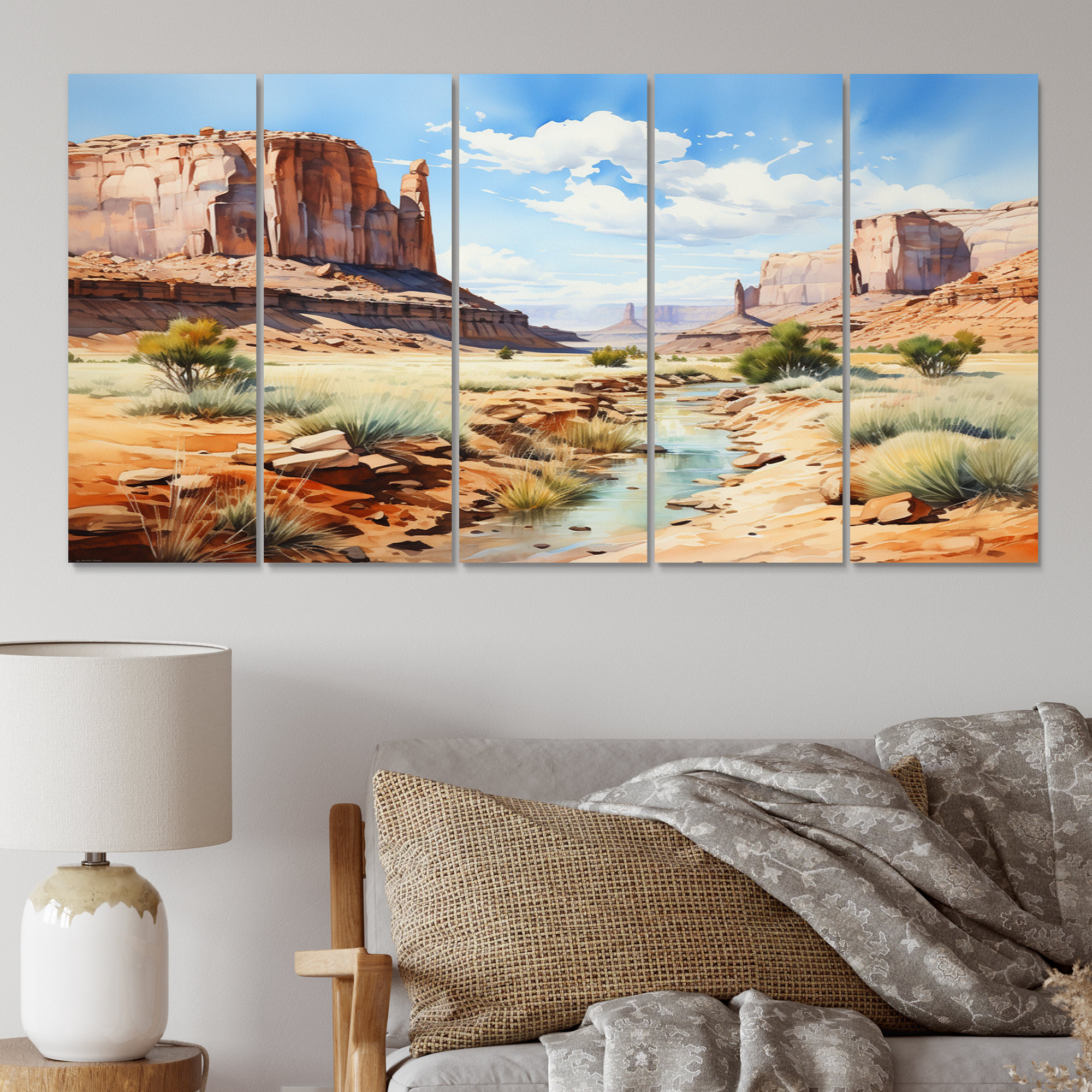 Union Rustic Green Beige Mountains Desert Oasis II - Landscapes Wall ...