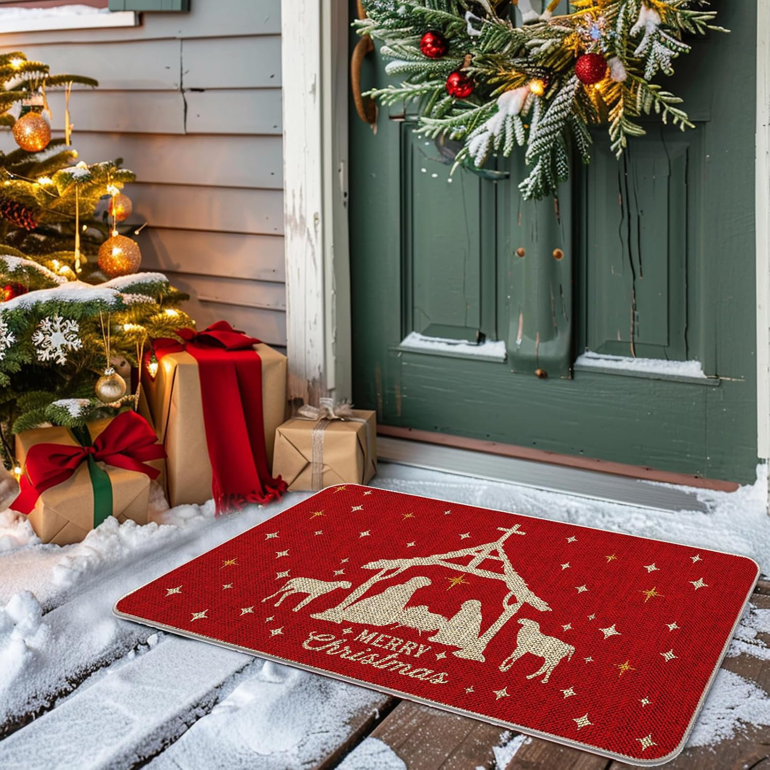 The Holiday Aisle® Christmas Door Mat Outdoor Rug Navitity Religious ...