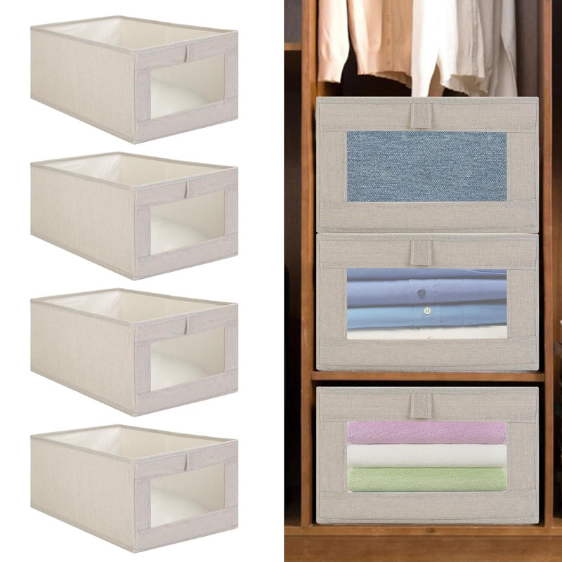 Ebern Designs 4 Pack Linen Closet Organizers And Storage Foldable | Wayfair