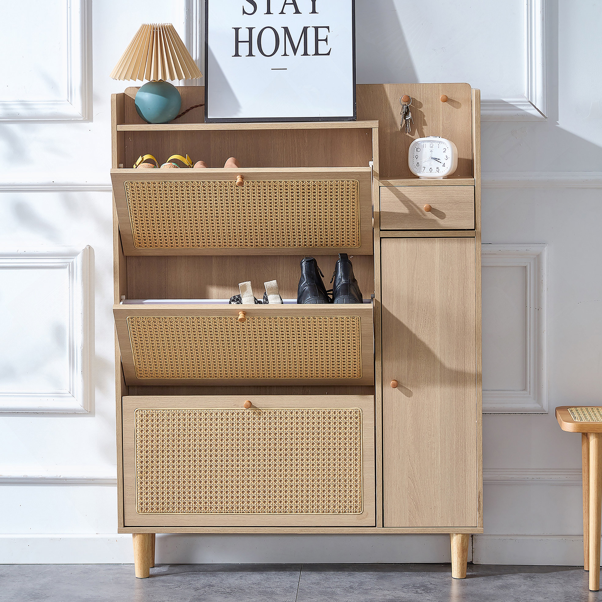 Rebrilliant Modern Minimalist Storage Cabinet, Japanese Rattan Shoe ...