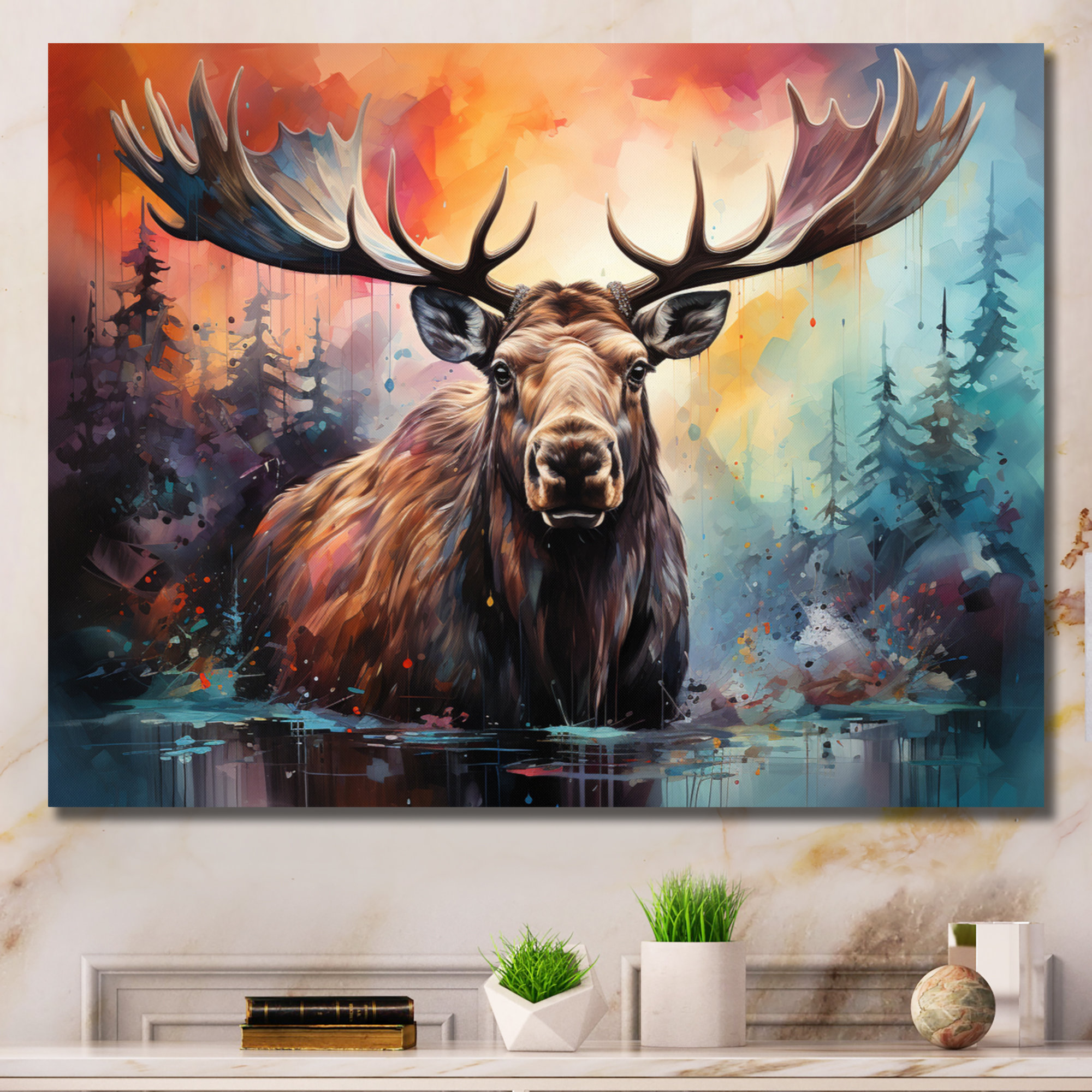Millwood Pines Colorful Moose Majestic Collage I - Moose Framed Canvas ...
