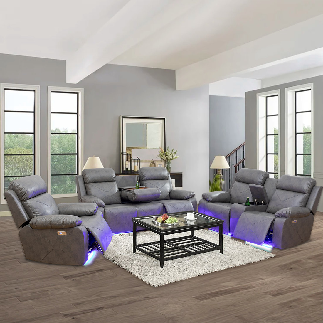 Orren Ellis Brelan 3-Piece Electric Reclining Sofa Set With Multi ...