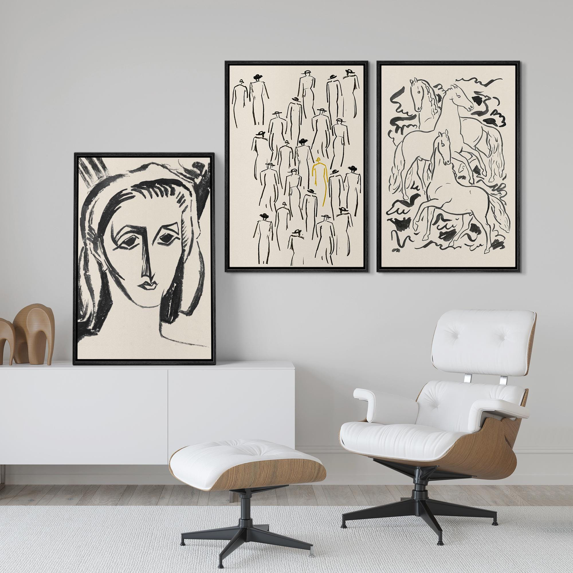 IDEA4WALL Human Figure Portrait Horse Sketch Abstract Line Minimalist ...