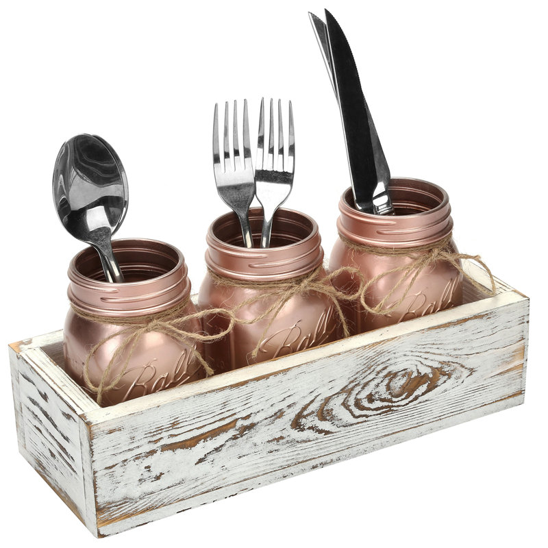 Gracie Oaks 3 Piece Mason Jar Flatware Caddy & Reviews | Wayfair