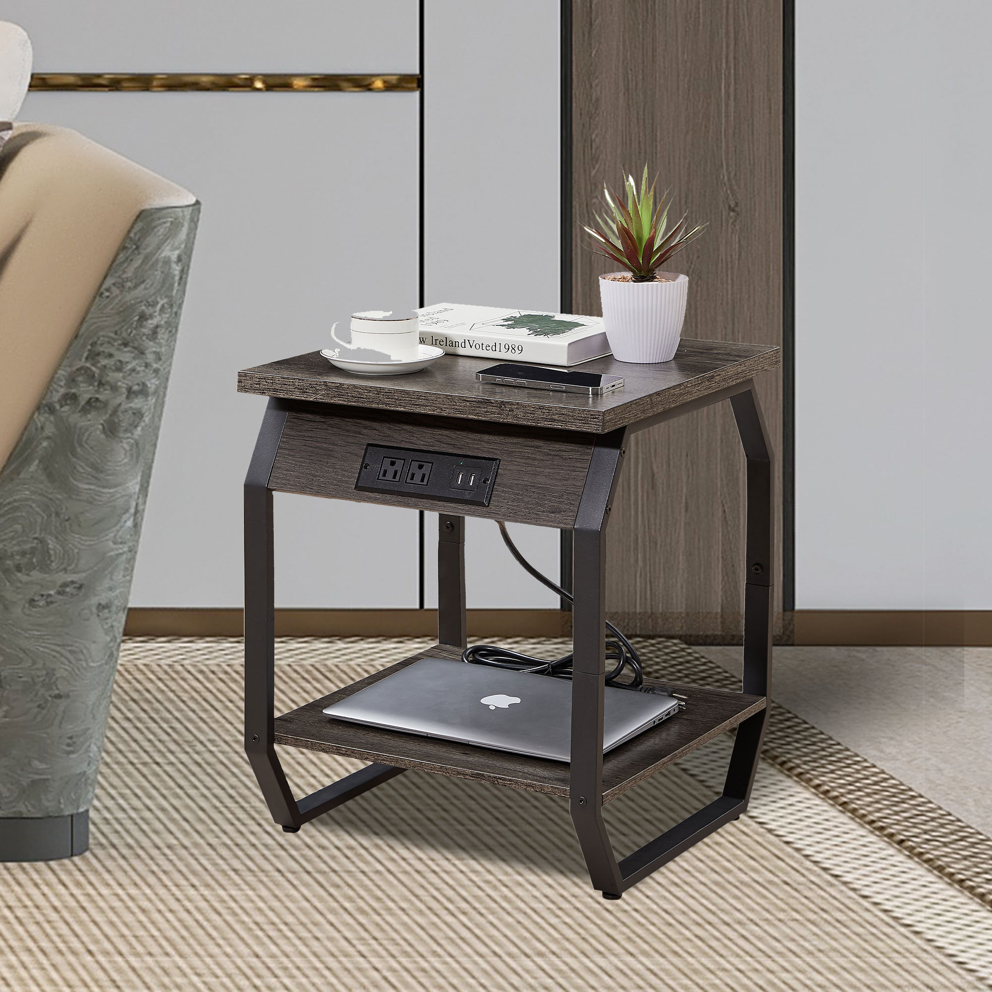 17 Stories Set Of 2 End Tables With USB Ports And Sockets - Wayfair Canada
