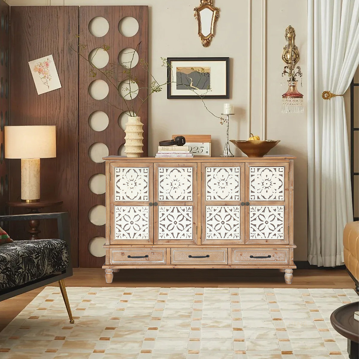 Wildon Home® Charming Natural Wood Cabinet with Versatile Storage and ...