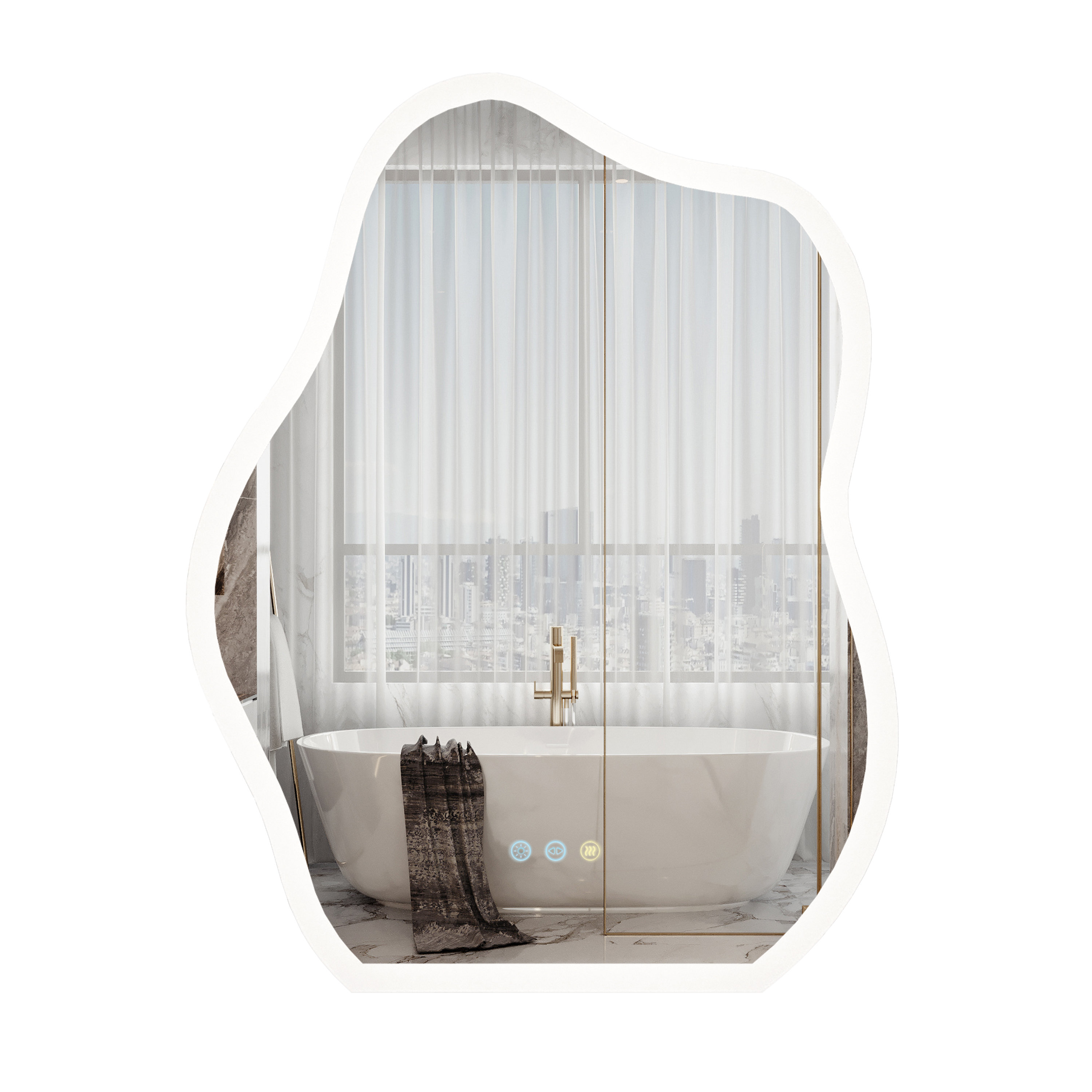 Wrought Studio™ Stylish Stone Border Irregular Led Wall Mirror Bathroom ...