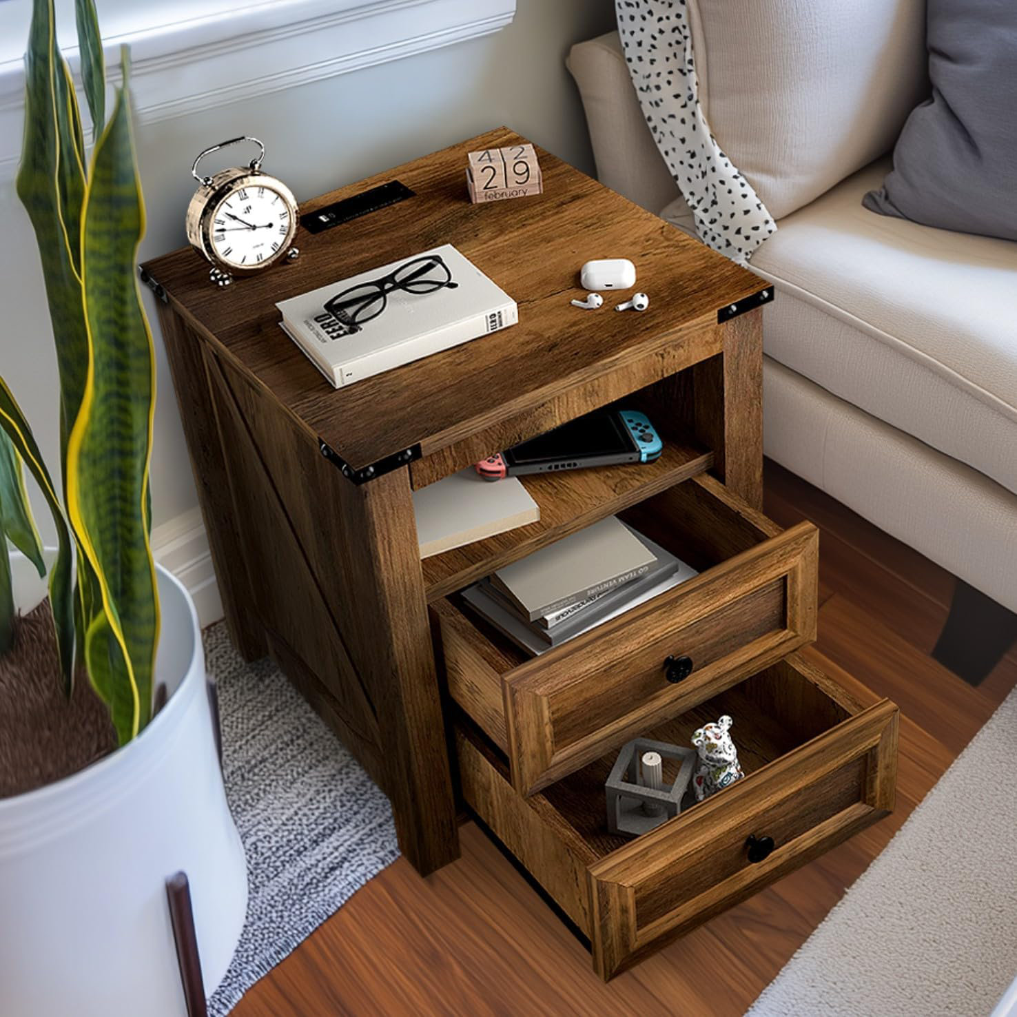 ERTCHUE RIED Farmhouse End Tables With Charging Station - Nightstand ...