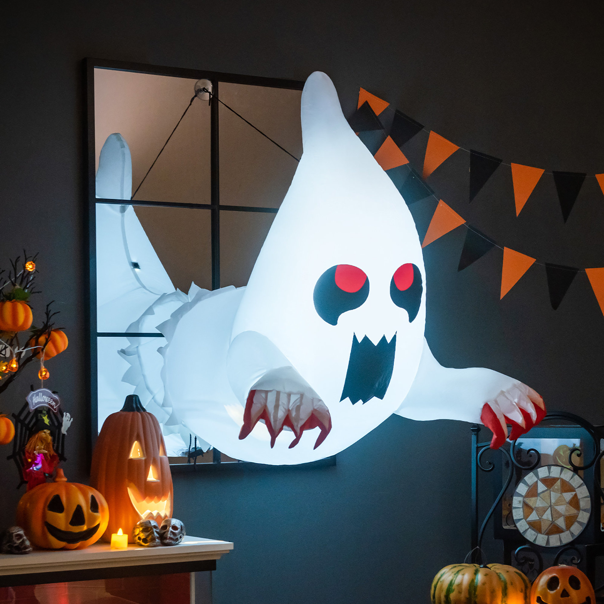 The Holiday Aisle® 3.3 Ft Inflatable Ghost Broke Out From Window W ...