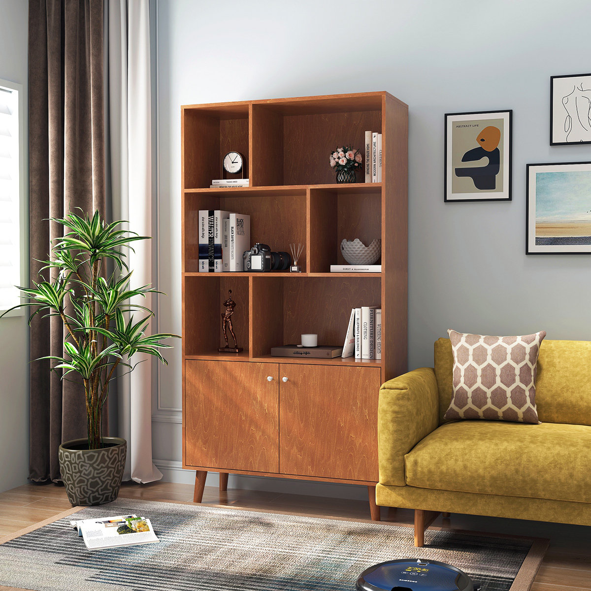 George Oliver 67" Bookcase With Doors, 3-Tier Bookshelf | Wayfair