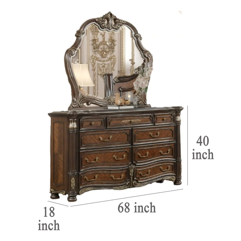 Benjara Ruth Wide Dresser, Real Marble, Mahogany Brown Solid Wood, 9 ...