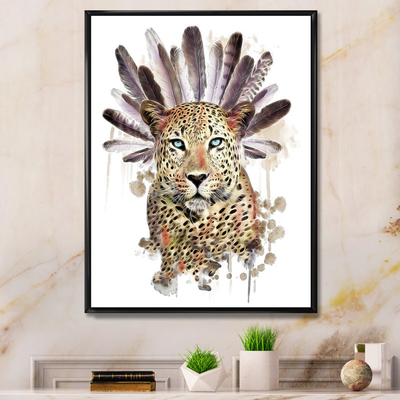 Dakota Fields Colorful Leopard Portrait with Feathers - Floater Frame ...