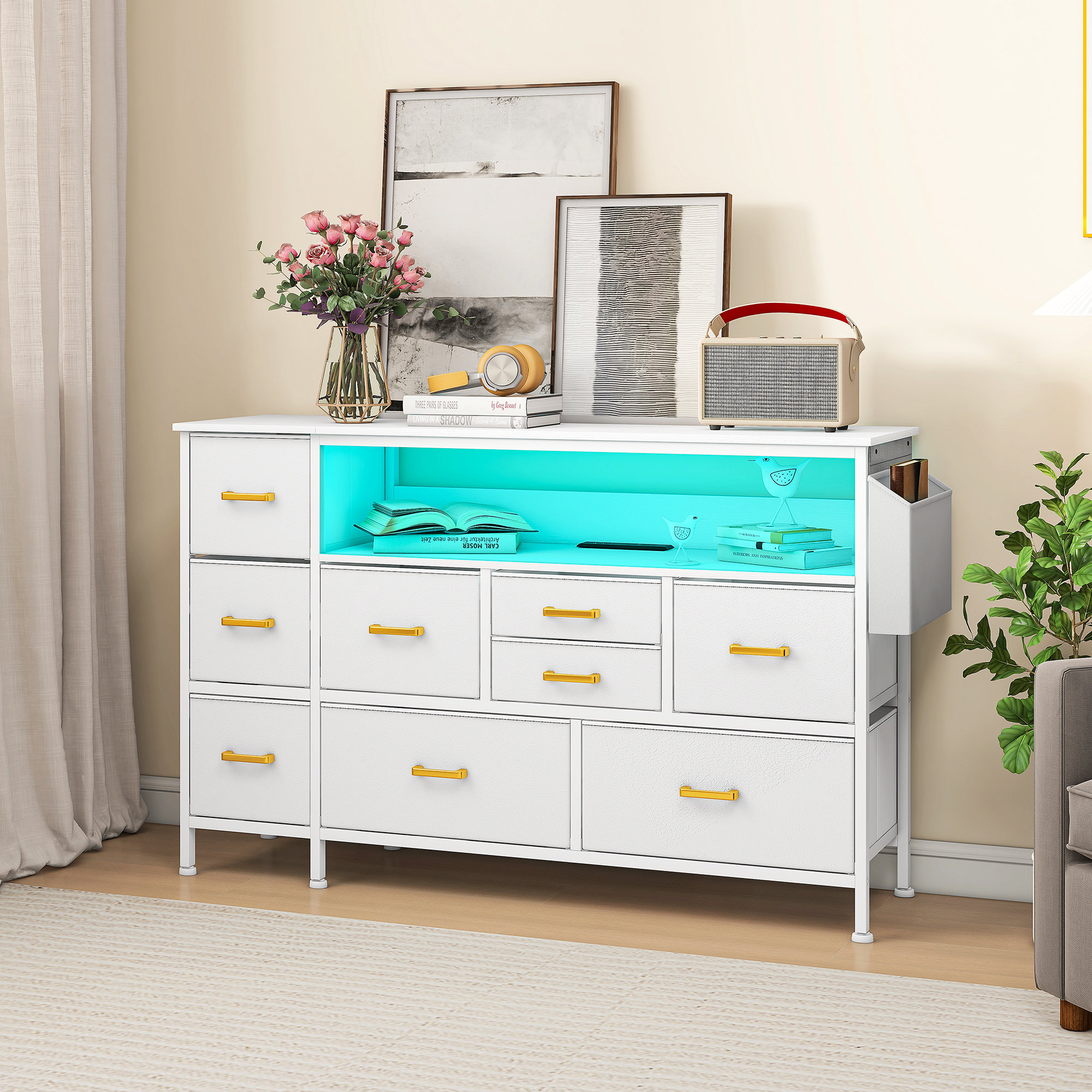 Wrought Studio™ 9 Drawers Dresser, Chest of Drawers With RGB Lights ...