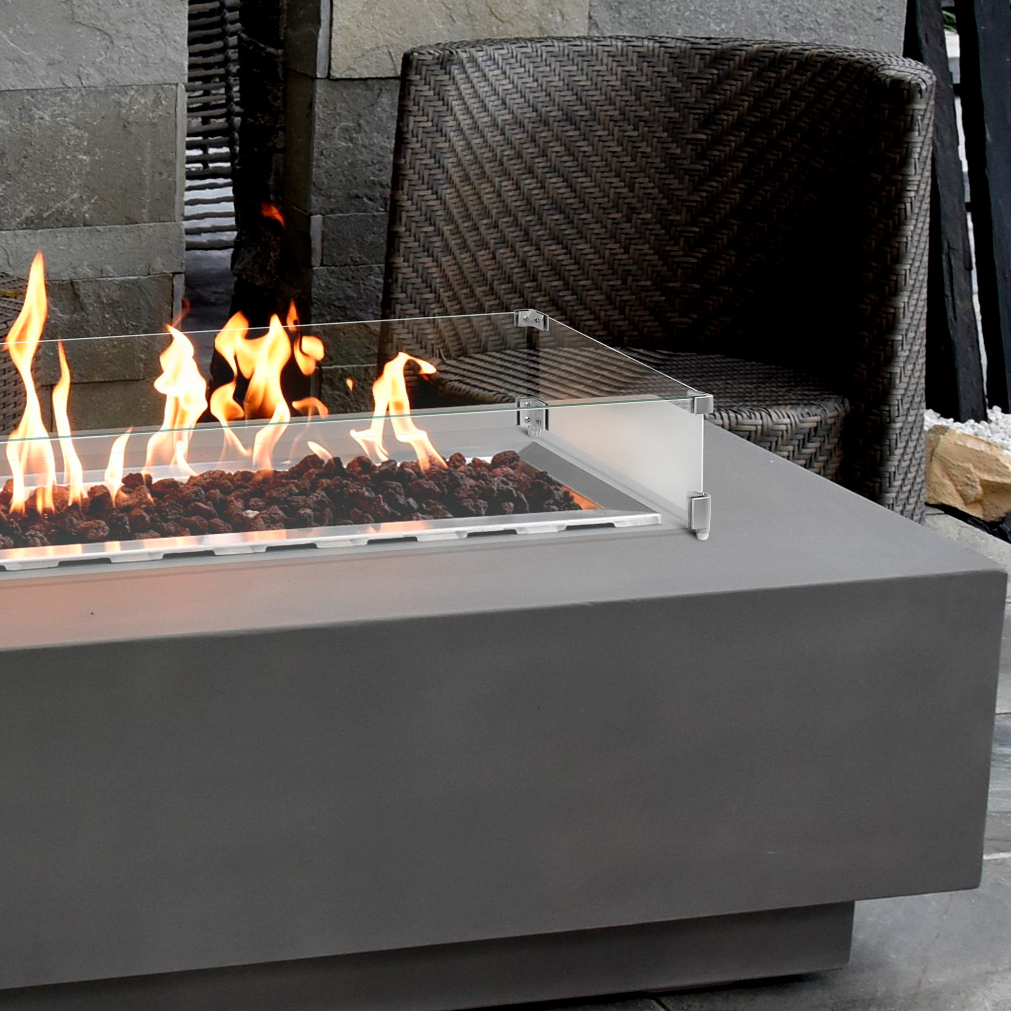 Holy Fire Rectangle Fire Pit Flame Guard (Glass) | Wayfair