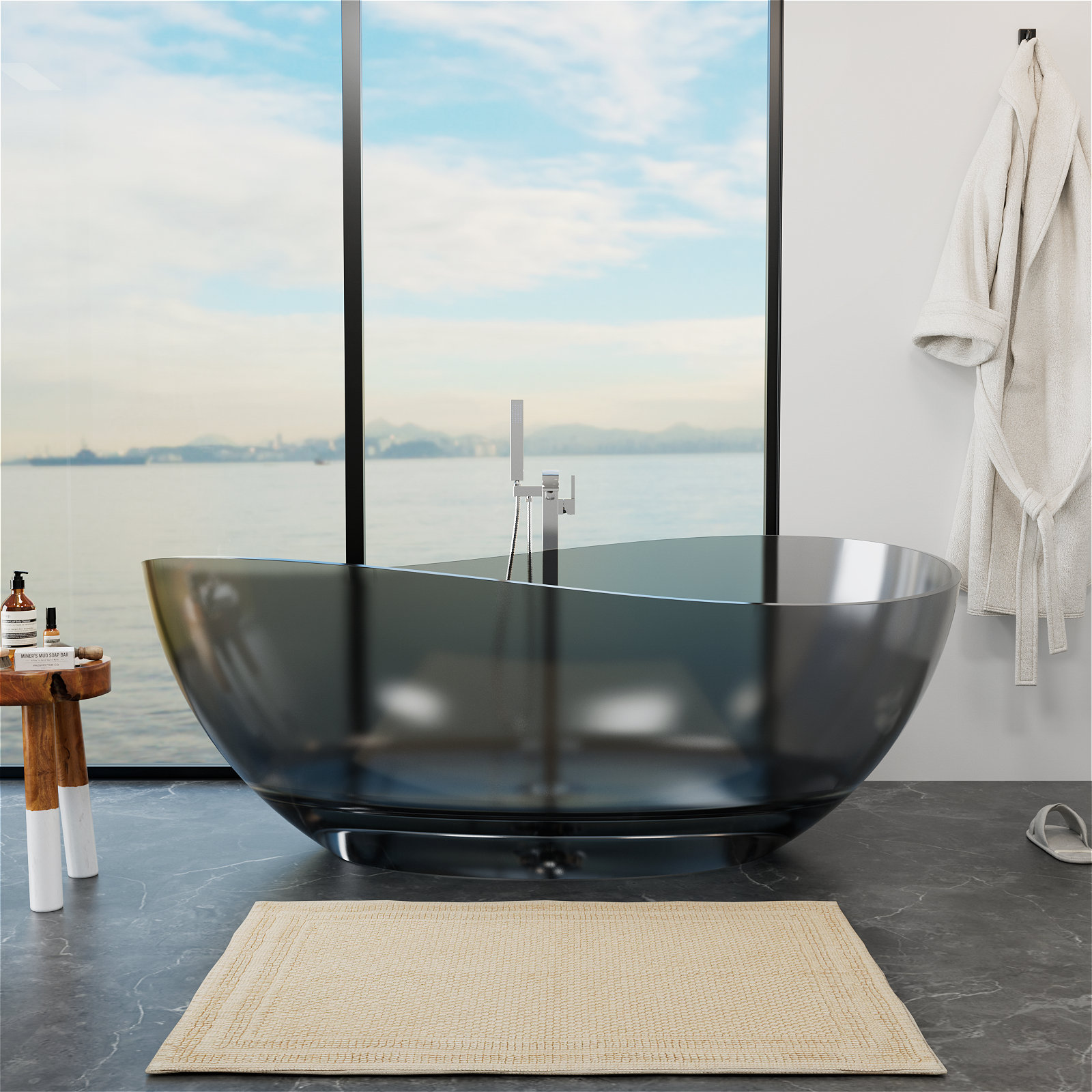 GIVING TREE 63"Artful Wavy Curve Resin Tub, Transparent Egg Shape ...