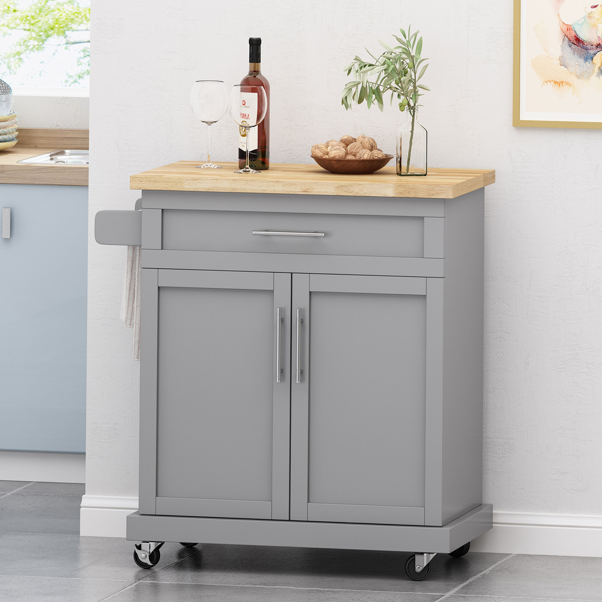 Lark Manor Kitchen Cart with Shelves and Drawers - Wayfair Canada