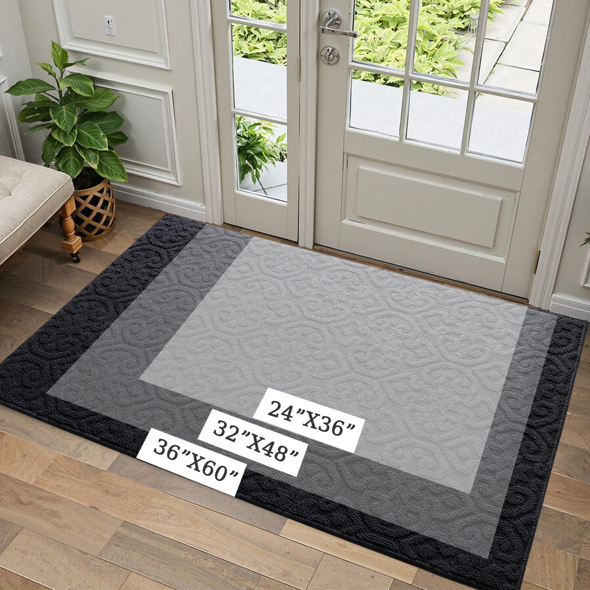 Ebern Designs Large Floral Indoor Outdoor Doormat,Machine Washable Low ...