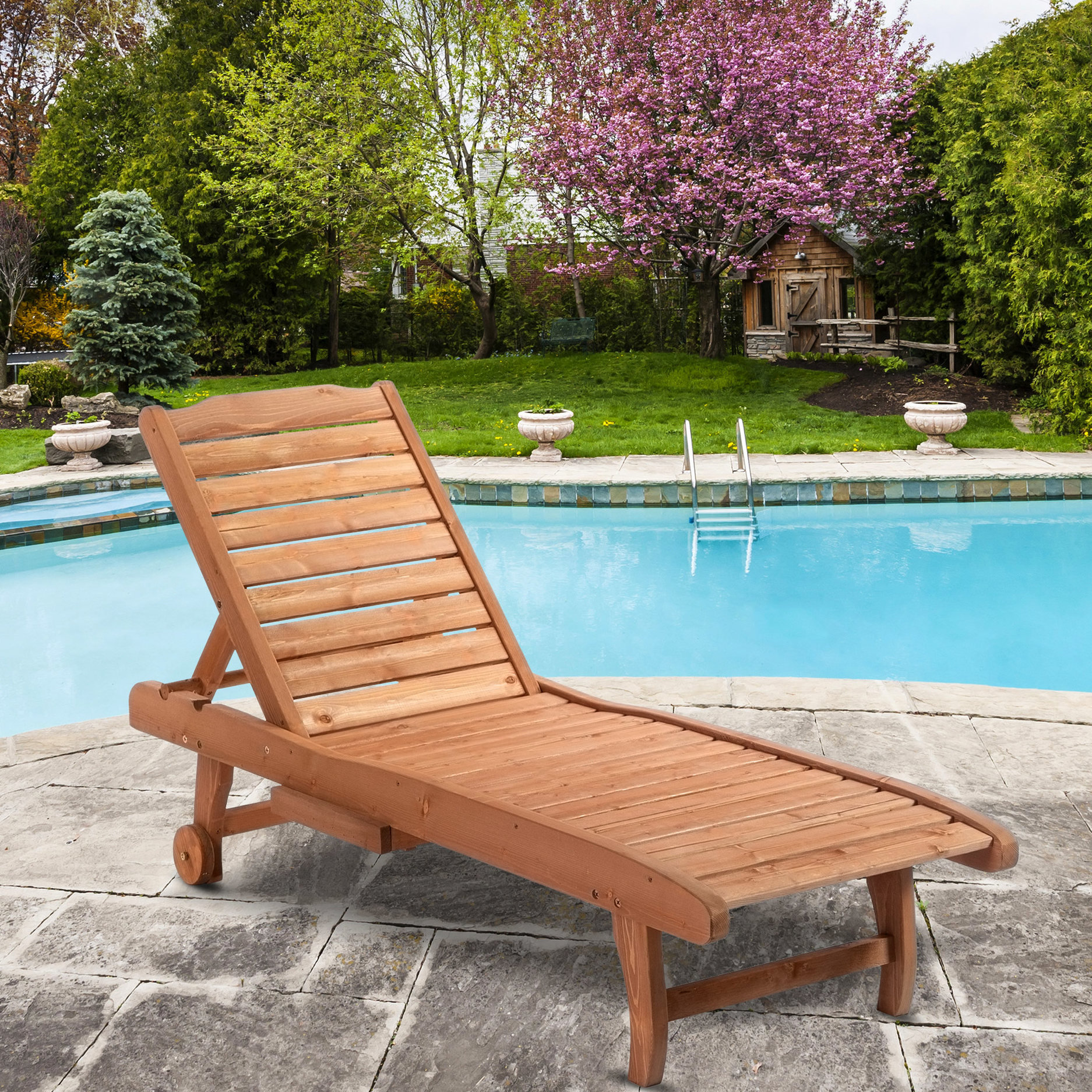 August Grove Outdoor Sunbathing Lounge With Built-in Table And Rolling ...