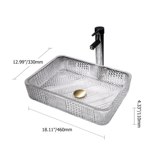 Homary 16.38'' Clear Glass Rectangular Vessel Bathroom Sink | Wayfair