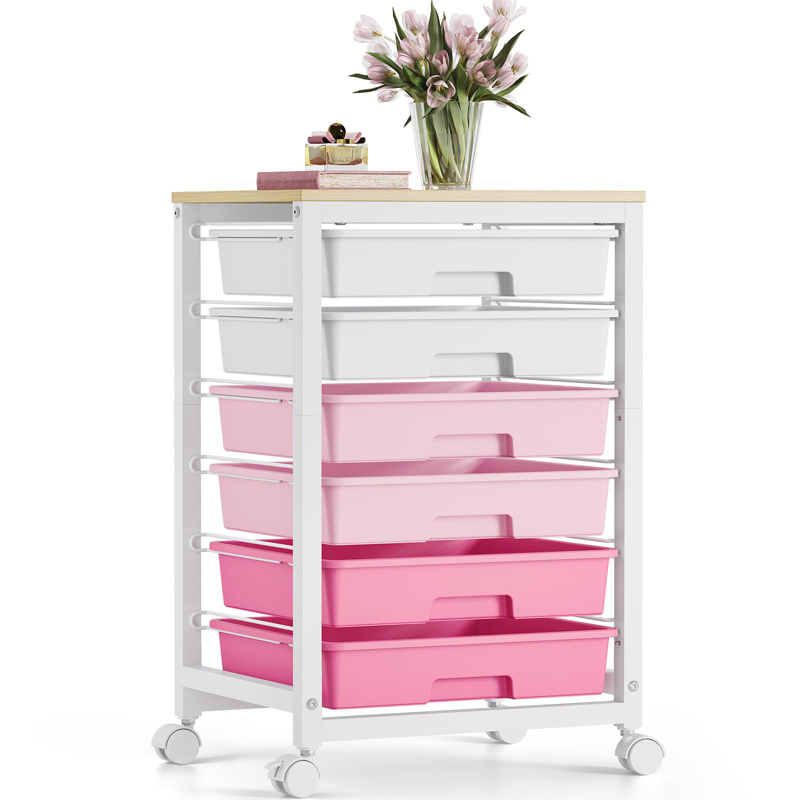 Hokku Designs Faus Purple Rolling Storage Cart With 6 Drawers, Wooden ...
