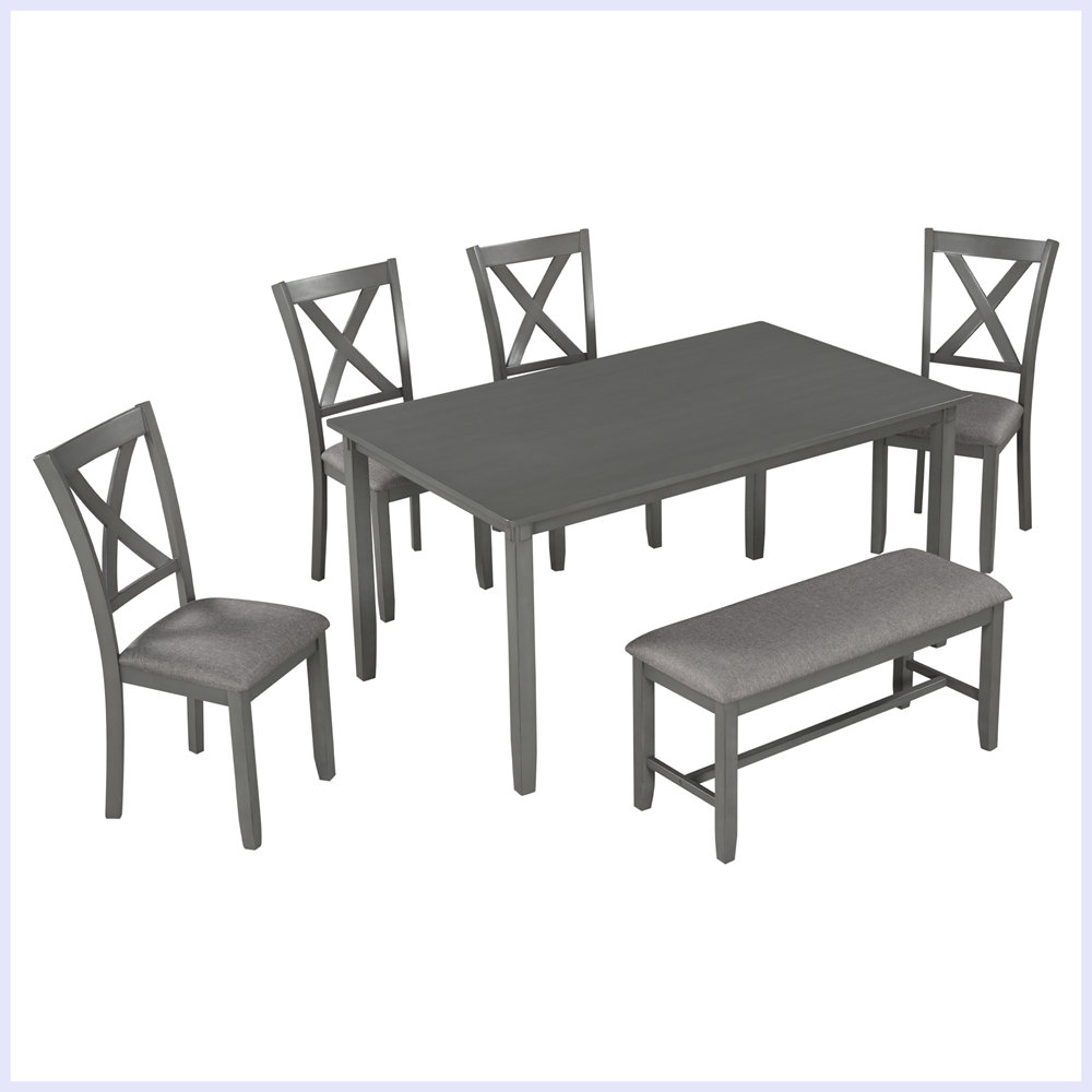 Gracie Oaks Retro 6-Piece Kitchen Dining Table Set With 4 Fabric Chairs ...