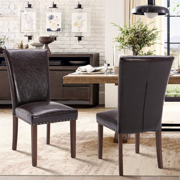 Winston Porter Nailhead Trim Leather Upholstered Side Chair Dining ...