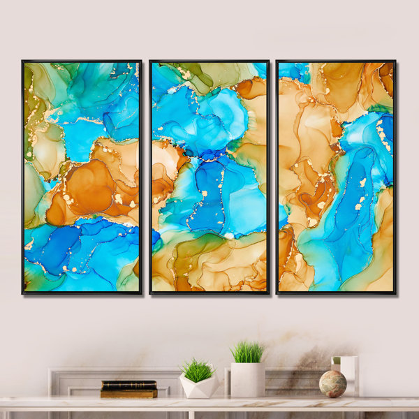 Everly Quinn " Turquoise And Brown Luxury Abstract Fluid Art I " 3 ...