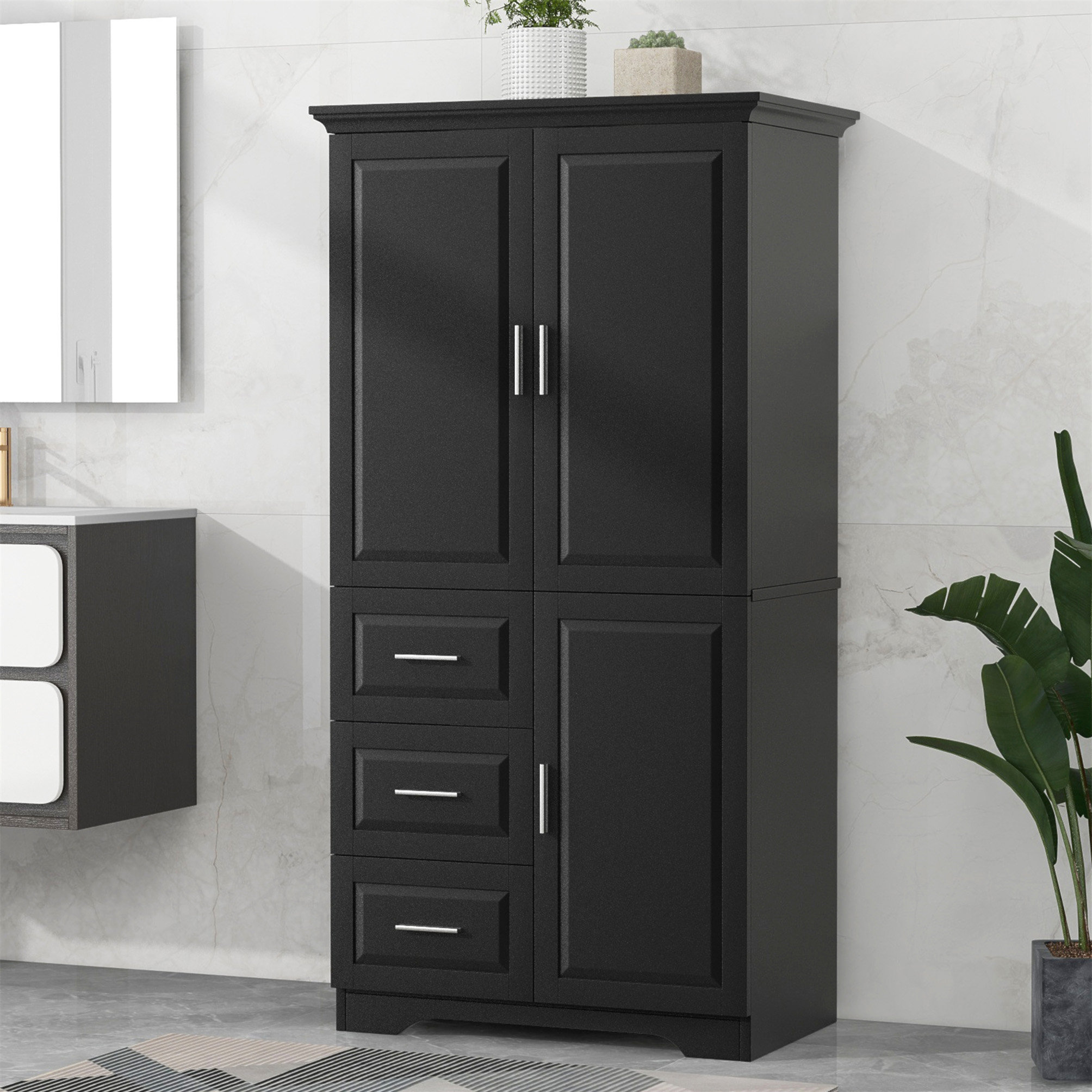 Hokku Designs Tall And Wide Storage Cabinet With Doors For Bathroom ...
