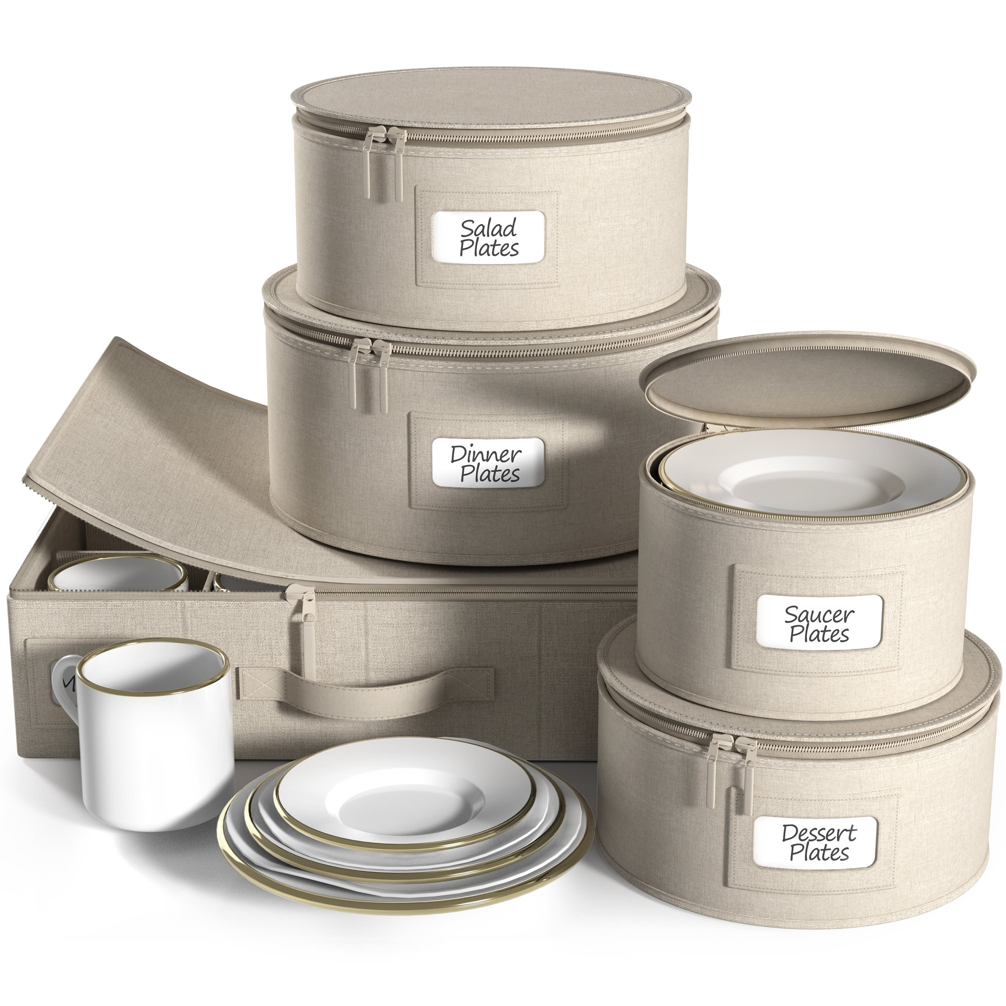 Sorbus 5-Set Stackable Dinnerware Storage Set with Plate Protector ...