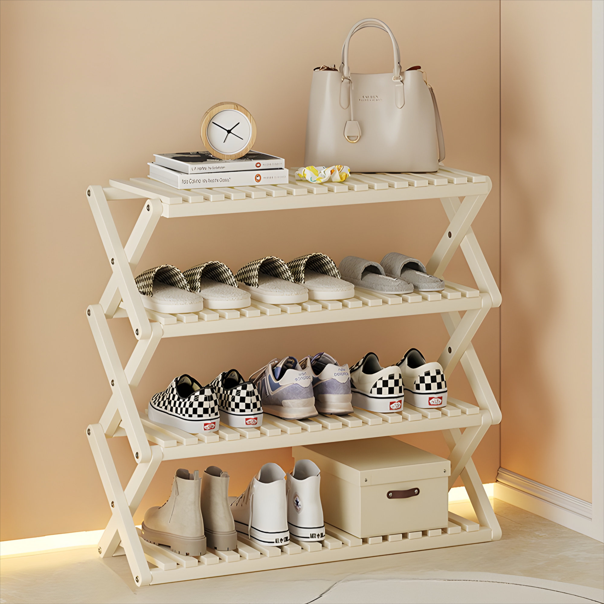 Gracie Oaks Multi Layer Bamboo Simple Shoe Rack For Home Use, Narrow ...