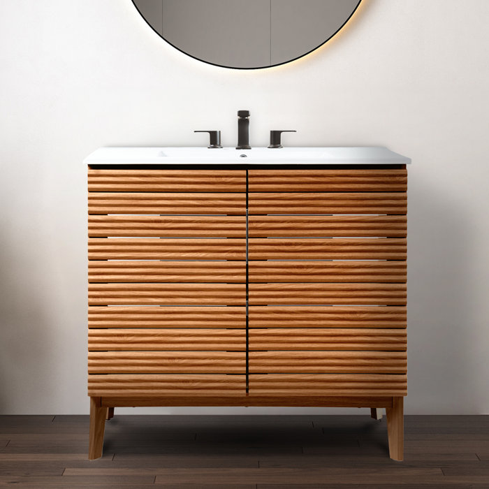Jonathan Y Calandre 36" Slat Modern Farmhouse 2-Shelf Bath Vanity ...