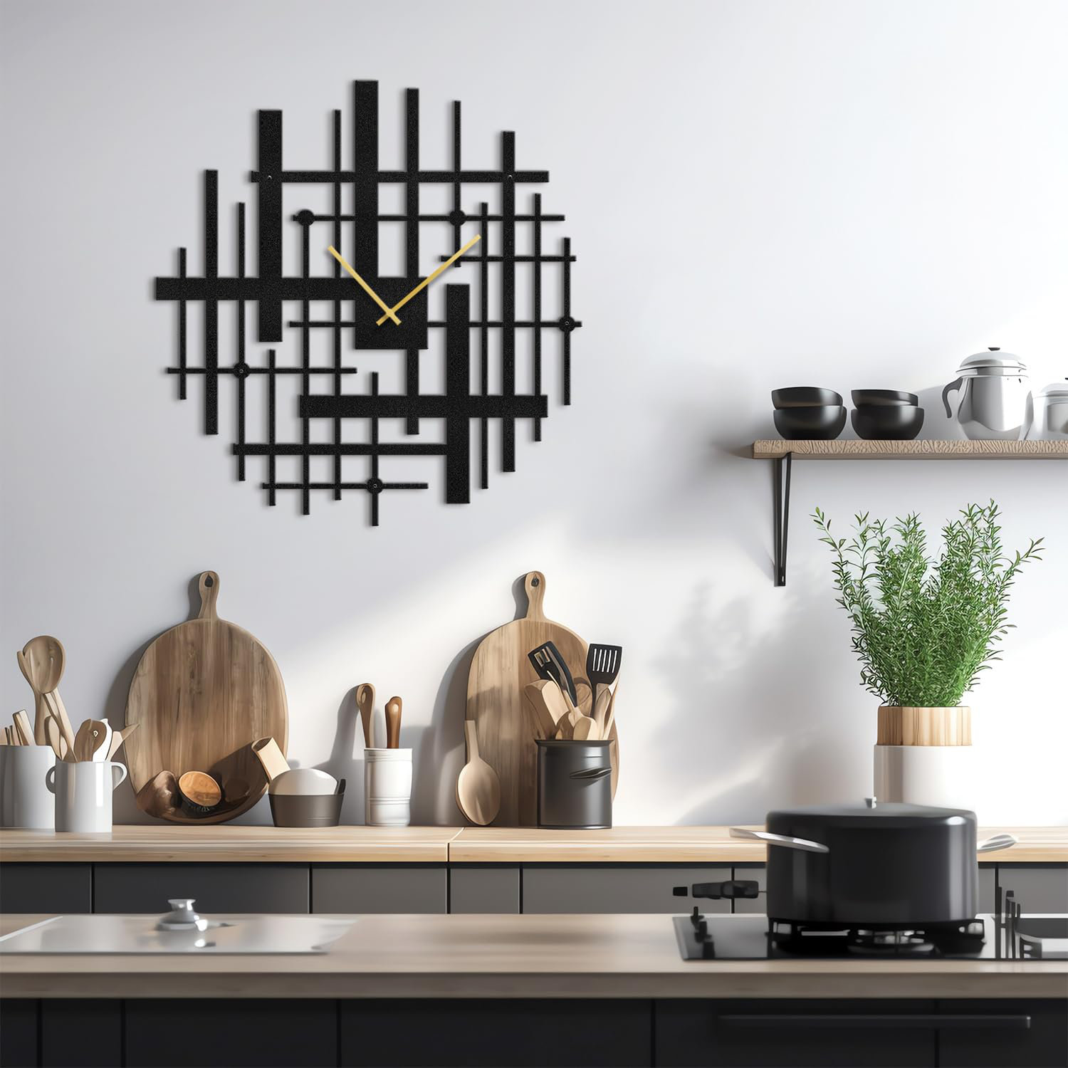 SIGNLEADER Large Metal Wall Clock Minimalist Grid Wall Sculpture Silent ...