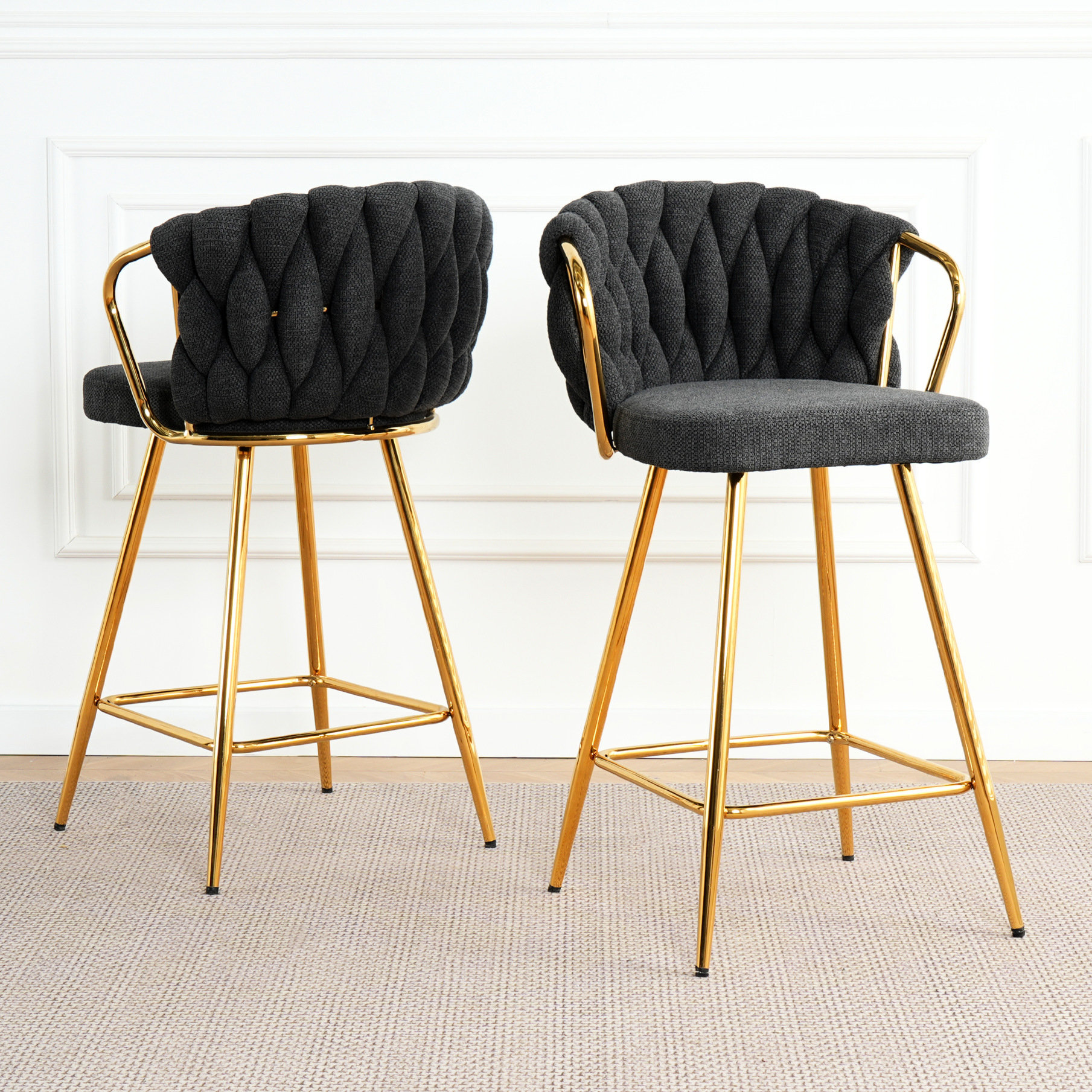 Mercer41 Modern Kitchen Dining Chair (2). Dark Grey Linen, Gold Legs ...