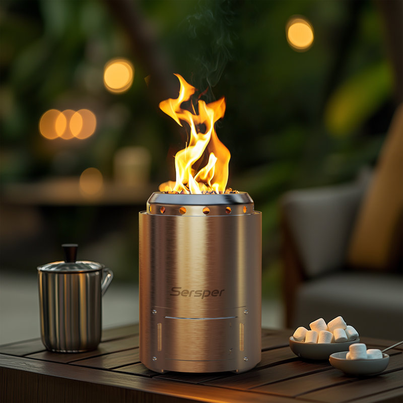 Ebern Designs Portable Smokeless Fire Pit – Compact Stainless Steel ...