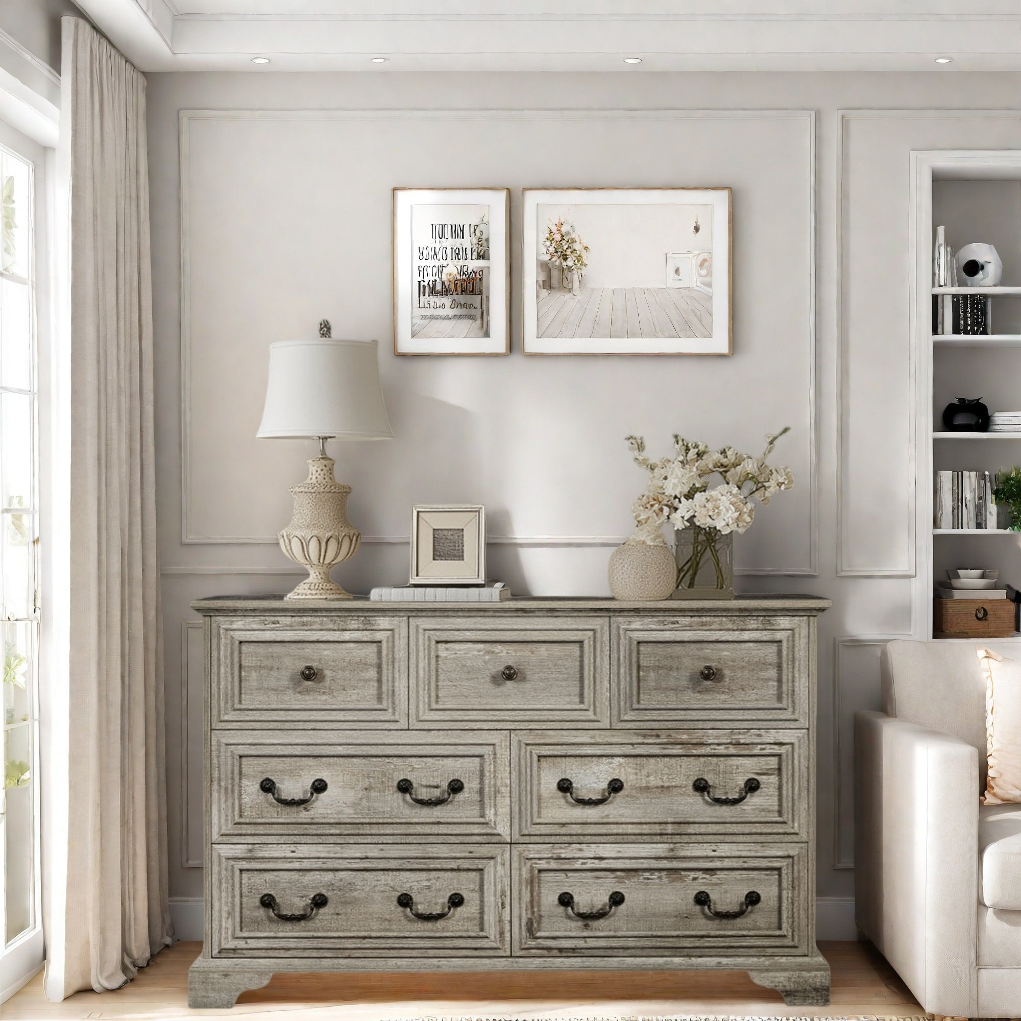 August Grove® Dresser With 7 Drawers And Roman Column-style Handles ...