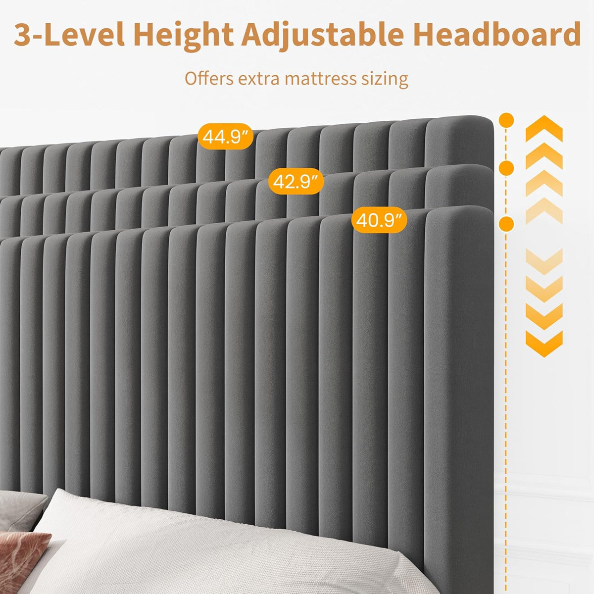 Ebern Designs Velvet Upholstered Platform Bed with Adjustable Headboard ...