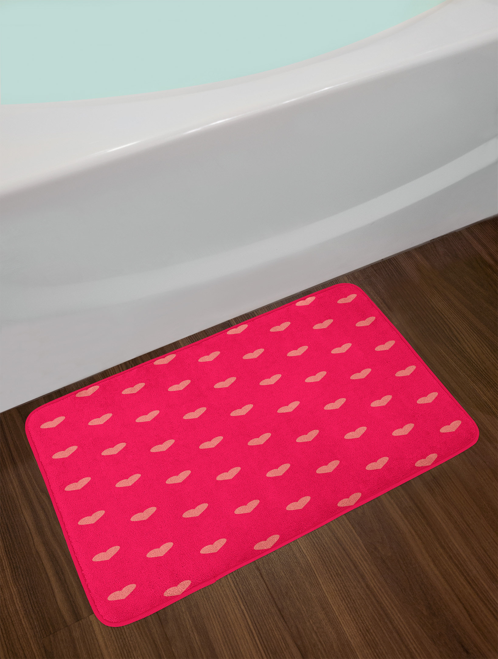 The Holiday Aisle® Hearts Plush Bath Mat, Pastel Heart Spots Pattern ...