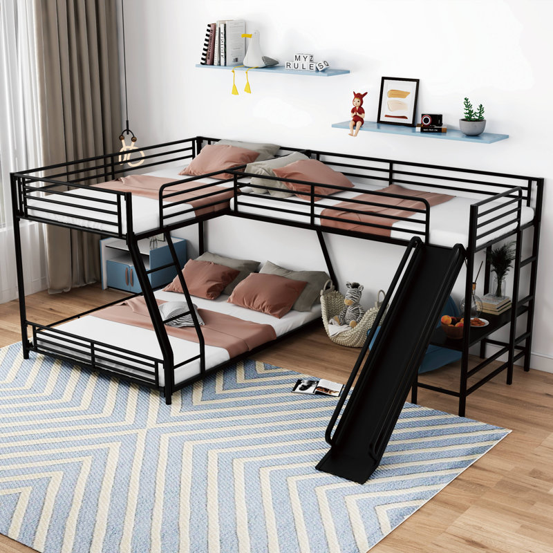 Mason & Marbles Novah L-Shaped Twin Over Full Metal Standard Bunk Bed ...