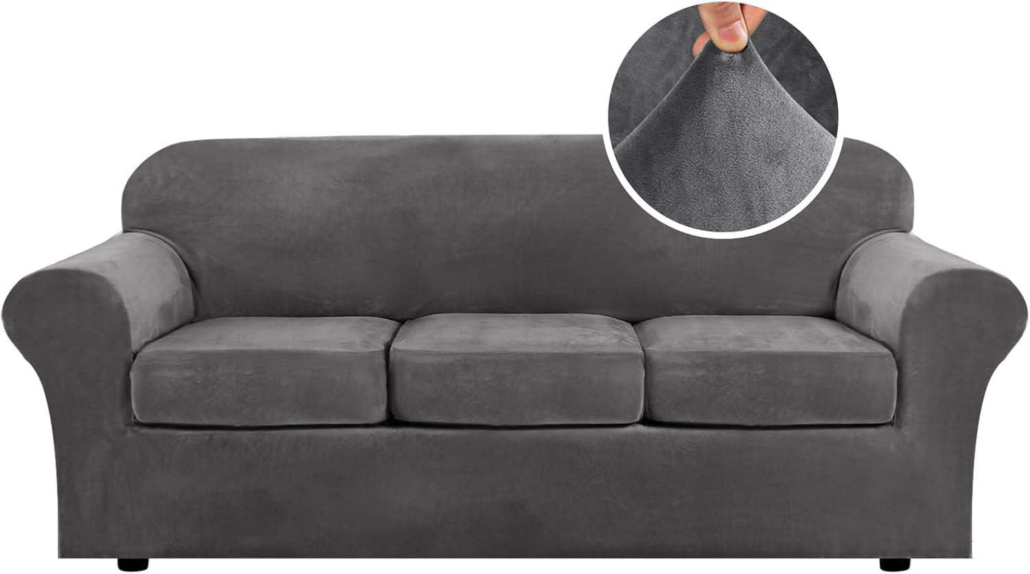 Mercer41 4 Pieces Thick Velvet Sofa Covers Couch Covers For 3 Cushion ...
