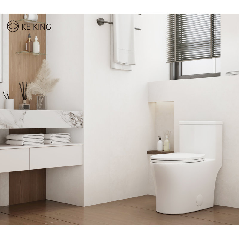 KE KING Elongated One Piece Toilet, Powerful Flush Modern Toilet (Side ...