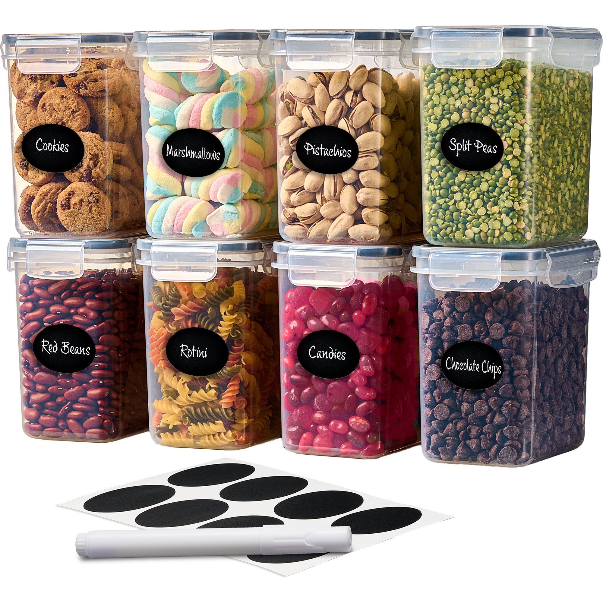 DWËLLZA KITCHEN Airtight Food Storage Containers Including 8 Labels ...