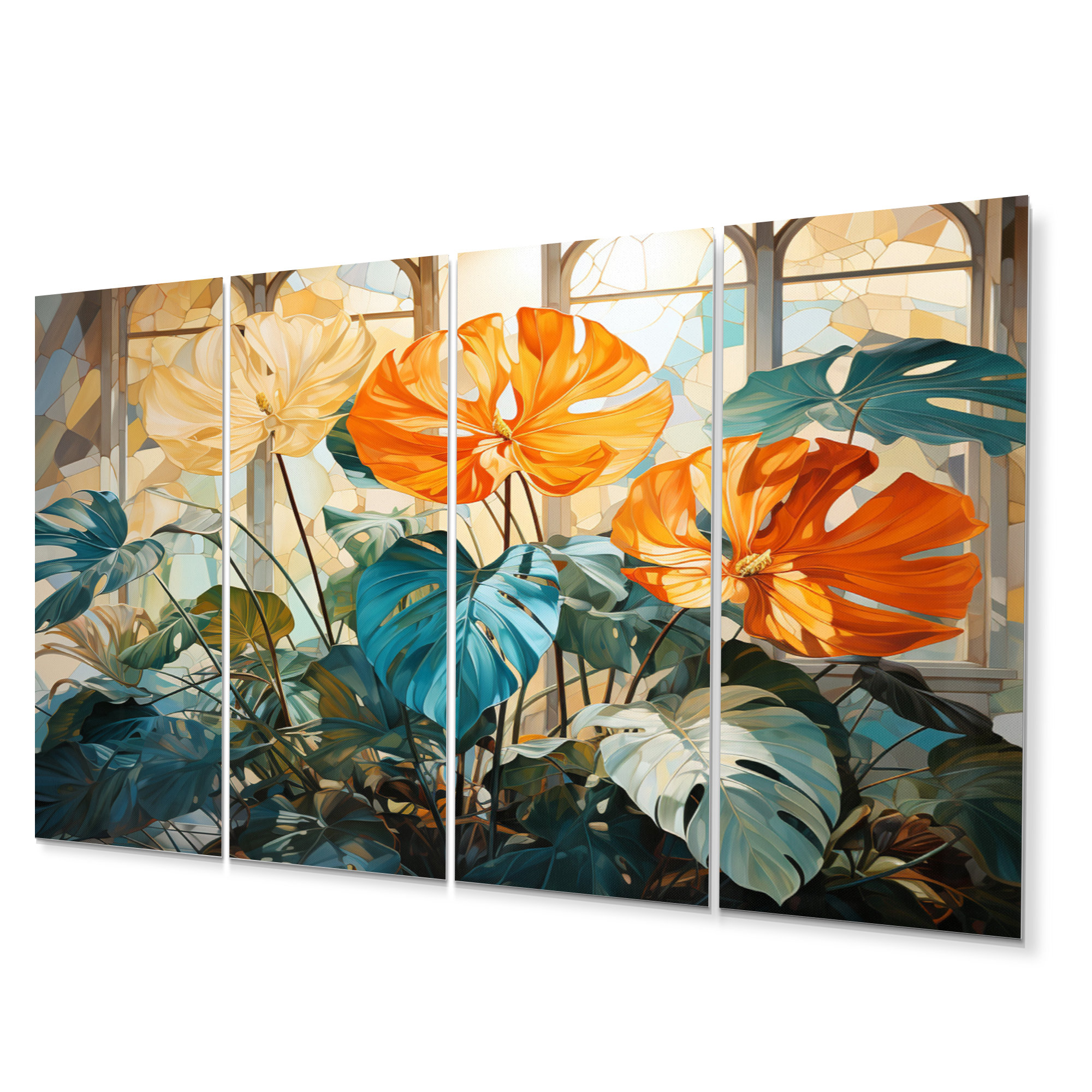 Design Art 4 Tropical Orange And Green Foliage III Wall Decor Set Metal | Wayfair