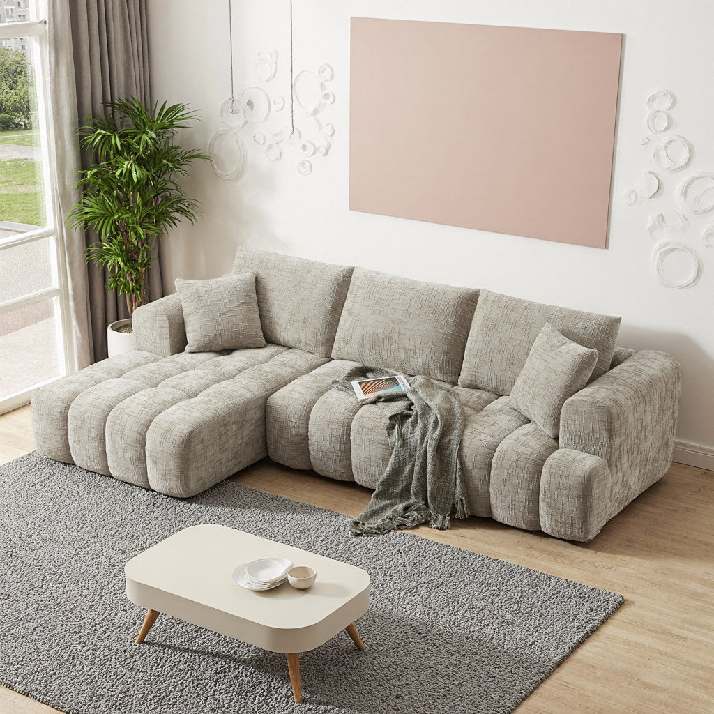 Latitude Run® Chenille L-Shape Luxury Sectional Sofa, Oversized Comfy ...