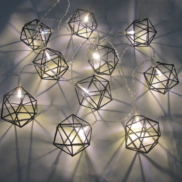 17 Stories Geometric Globe Ball Metal Lantern Led String Light Fairy ...