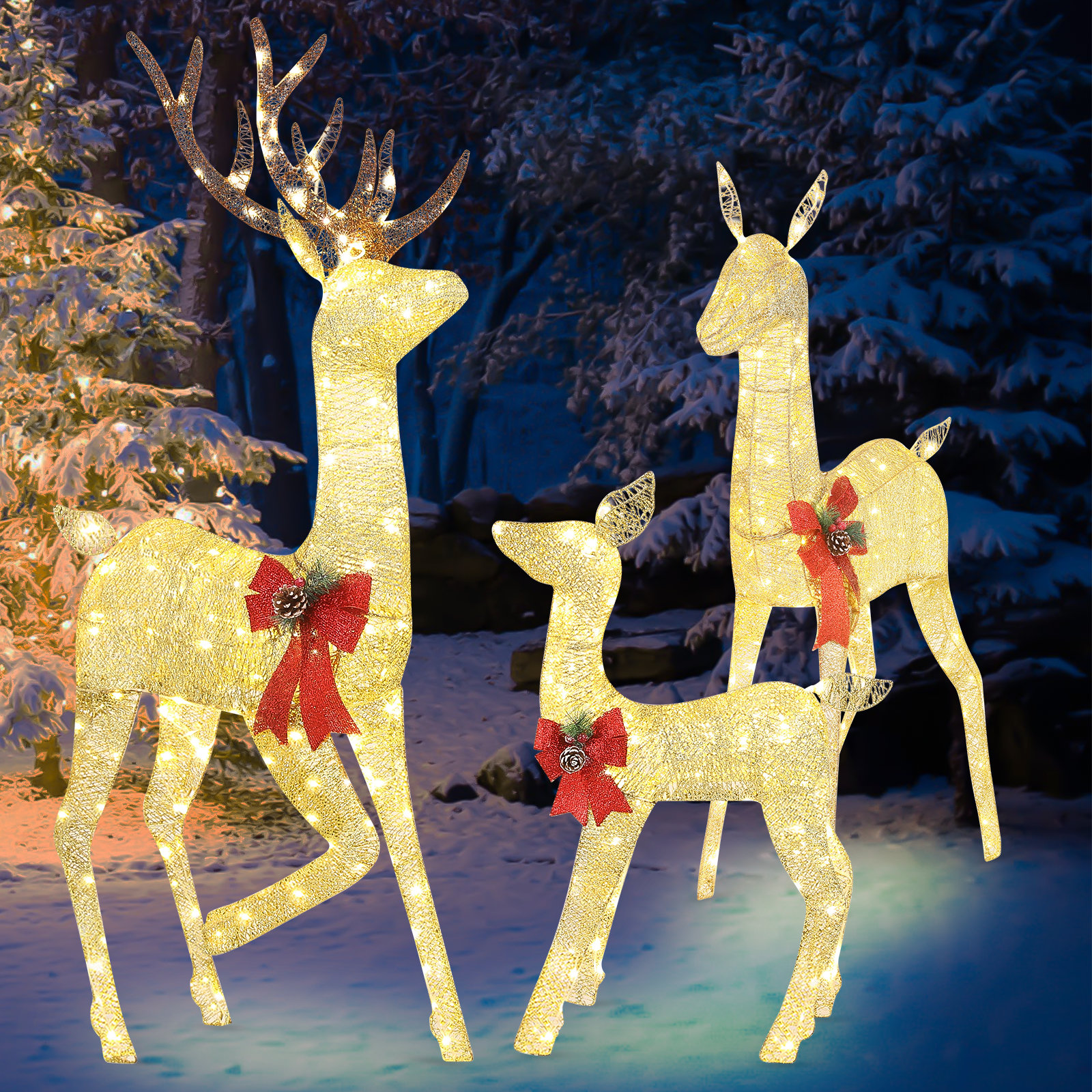 The Holiday Aisle® 3-Piece Lighted Reindeer Family Decoration Set With ...