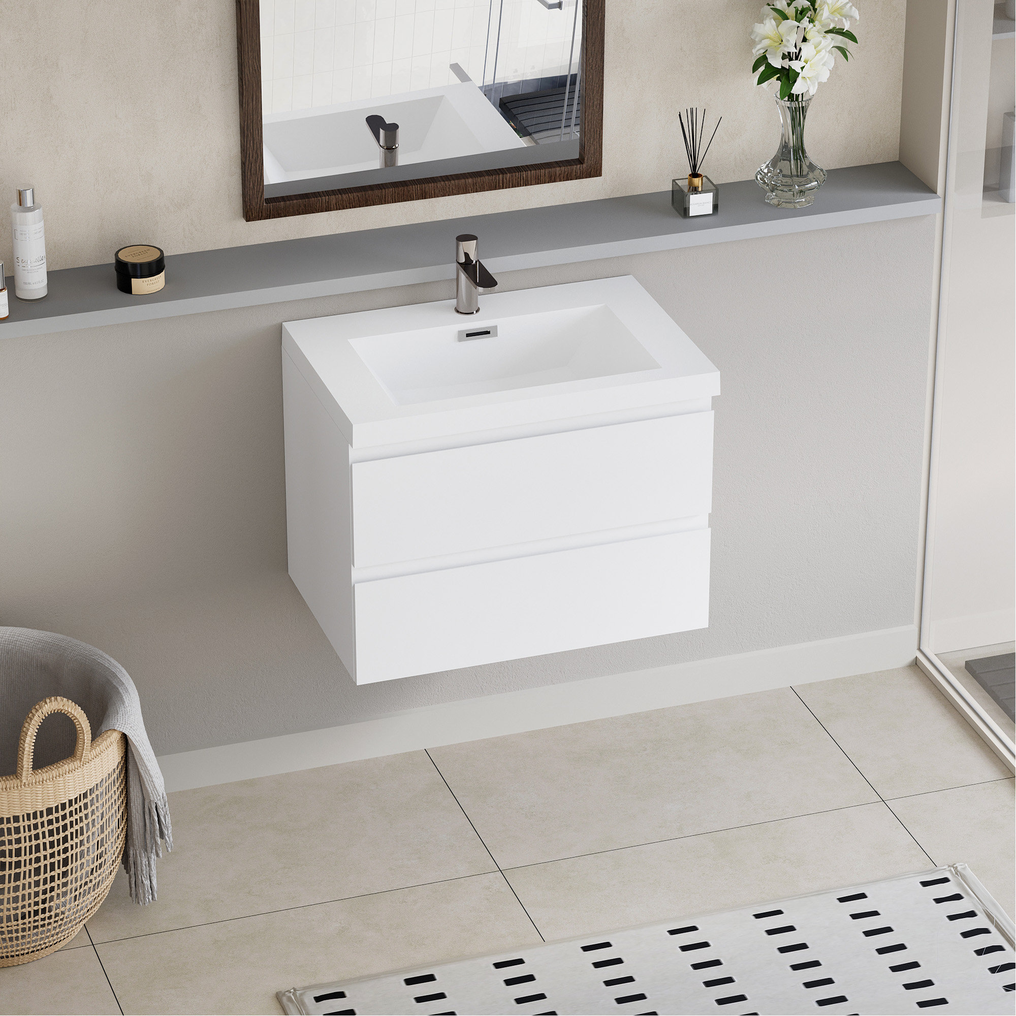 Ebern Designs Space-Saving Wall-Mounted Bathroom Vanity With Durable ...
