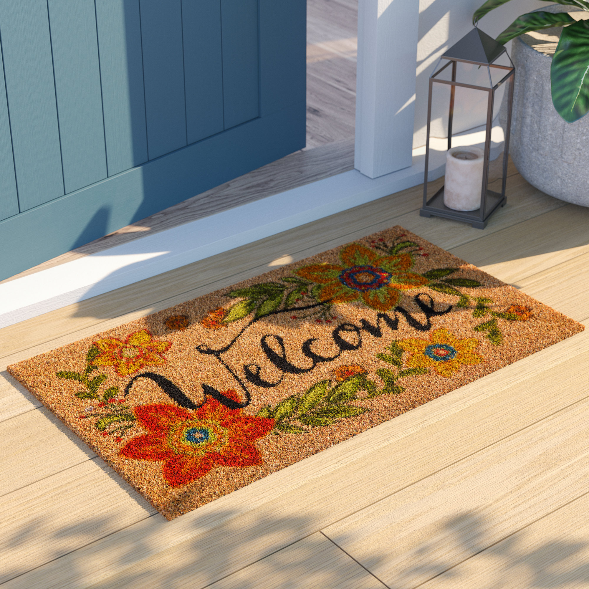 Lark Manor Harare Non-Slip Floral Outdoor Welcome Coir Doormat ...