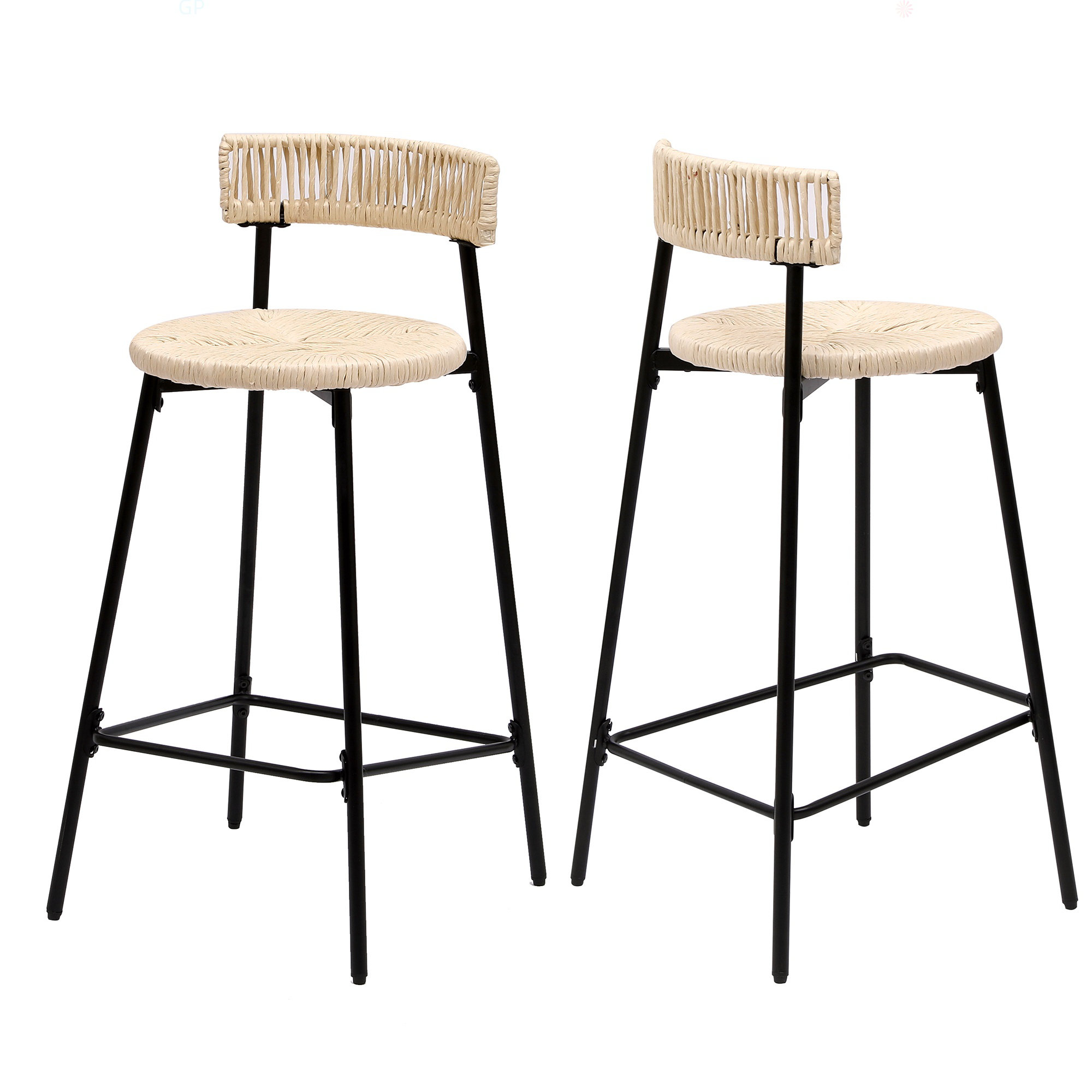 George Oliver Counter Stools Set Of 2 Handwoven Paper Rope Bar Stools ...