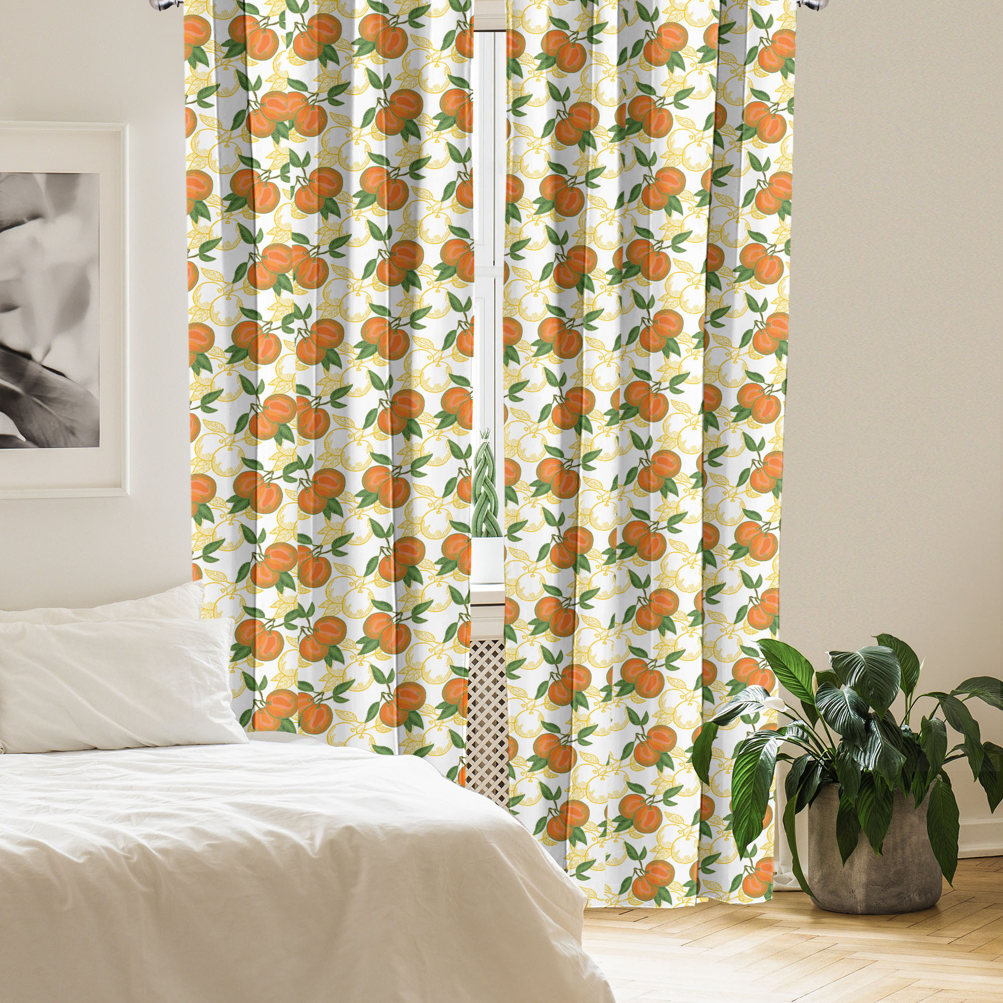 East Urban Home Fruit 4-Panel Curtains, Hand-drawn Oranges Pattern ...